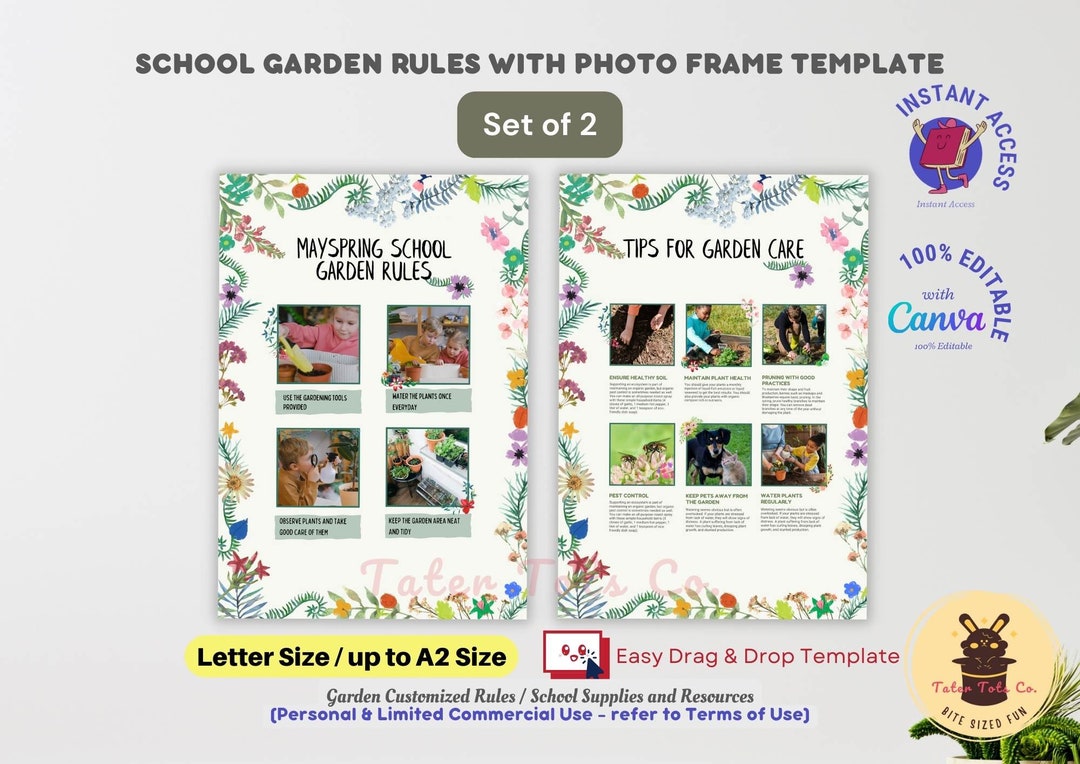 School Garden Rules for Kids Gardening With Photo Frames and Tropical ...