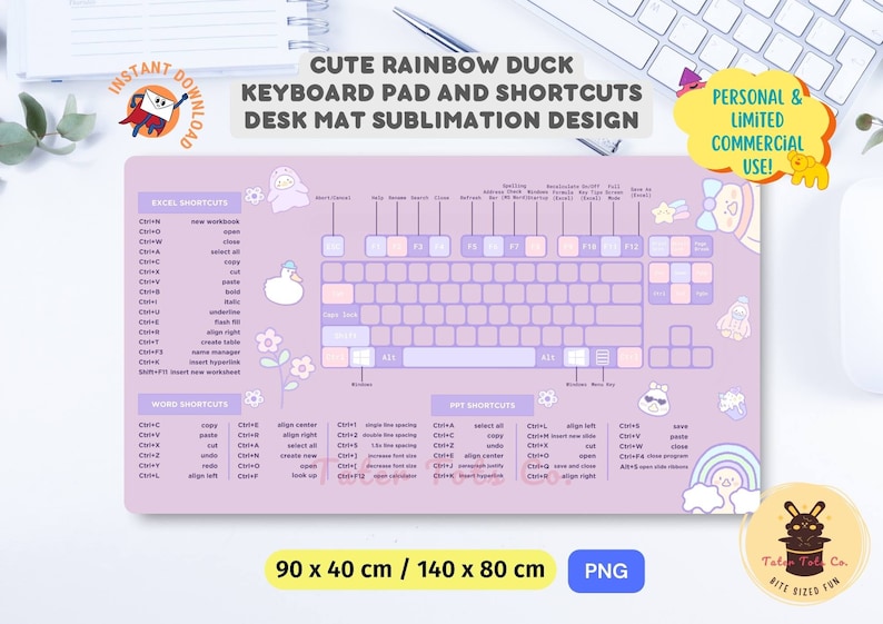 Cute Rainbow Duck Keyboard Pad Reference Diagram With Shortcut, Labels ...