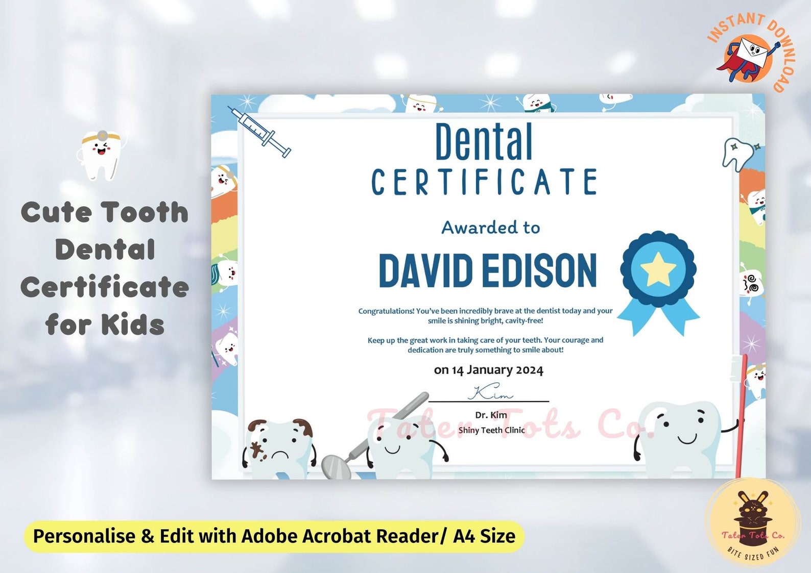 Editable Dental Check-up Completion Award Certificate Template - Etsy