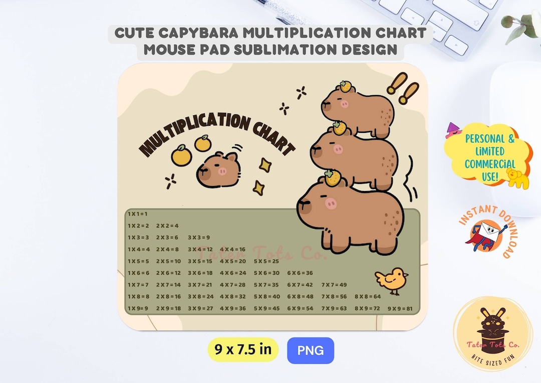 Cute Stacked Capybaras and Oranges Multiplication Chart Sublimation ...