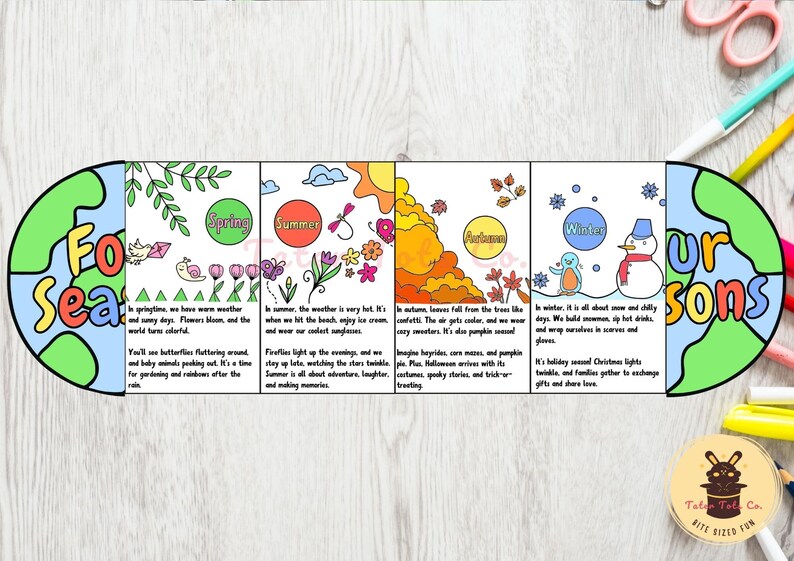 Four Seasons Craft: Printable Foldable Coloring Activity for Kids With ...