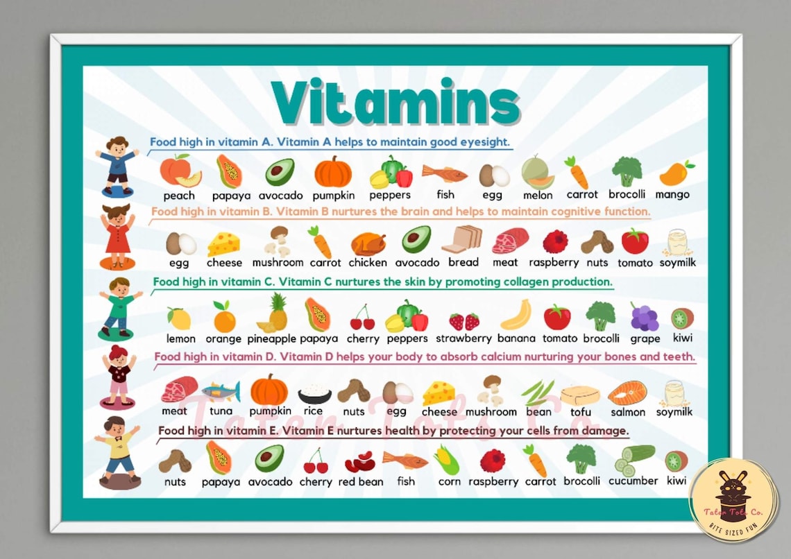 12 Vital Vitamins Wheel Chart and Easy Benefits Bundle for Kids: A ...