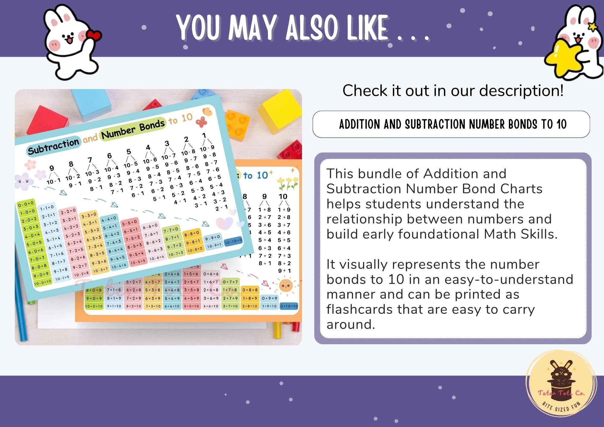 Addition and Subtraction Number Bonds to 10 Math Charts Giraffe ...