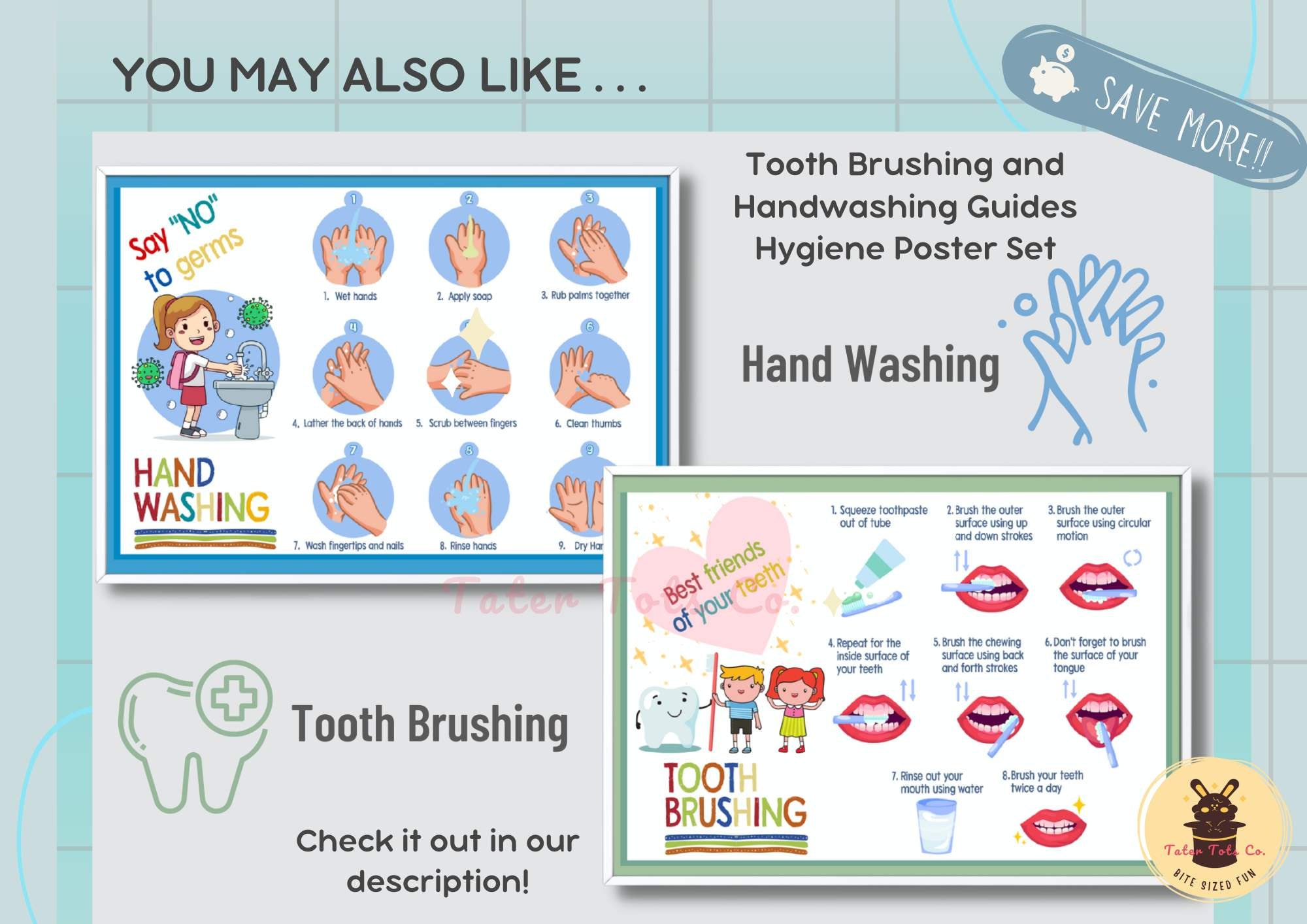 Brushing Teeth Poster Dental Hygiene Educational Poster, Toddler ...