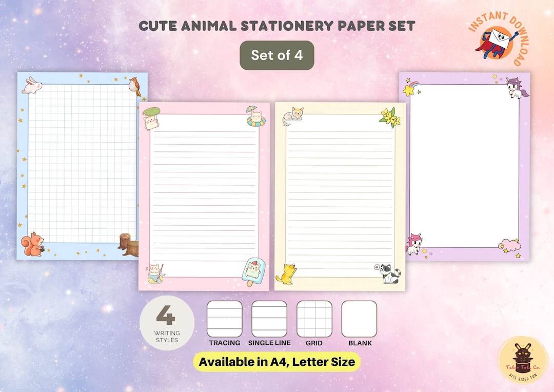 Cute Animal-themed Stationery Paper Set With Cute Cartoon Animals Blank ...