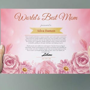 World's Best Mom Award Certificate for Mother's Day, Birthday Gift Cert ...