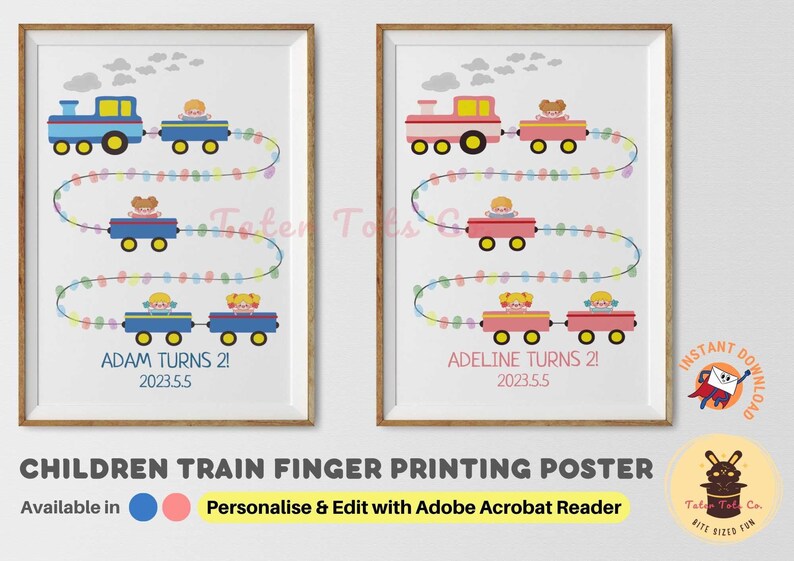 Personalized Children Choo Choo Train Finger Print Preschool - Etsy