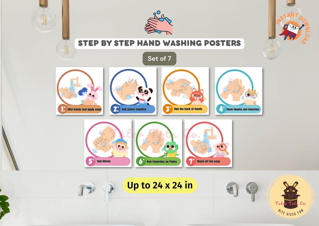 7 Step Wash Hands Sign for Preschool Toilet Training and Instructions ...