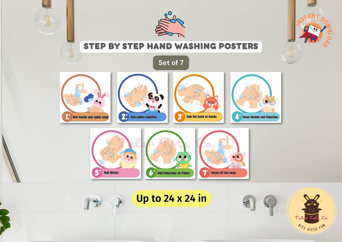 7 Step Wash Hands Sign for Preschool Toilet Training and Instructions ...