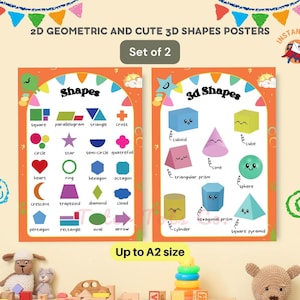 Preschool 2D Geometric and Cute 3D Shapes Educational Posters for ...