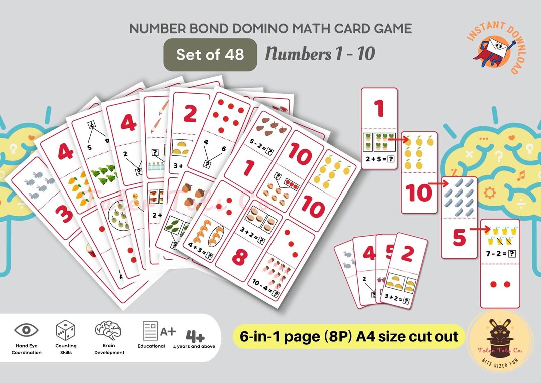 Number Bonds to 10 Chain Domino Math Card Game - Early Arithmetic ...