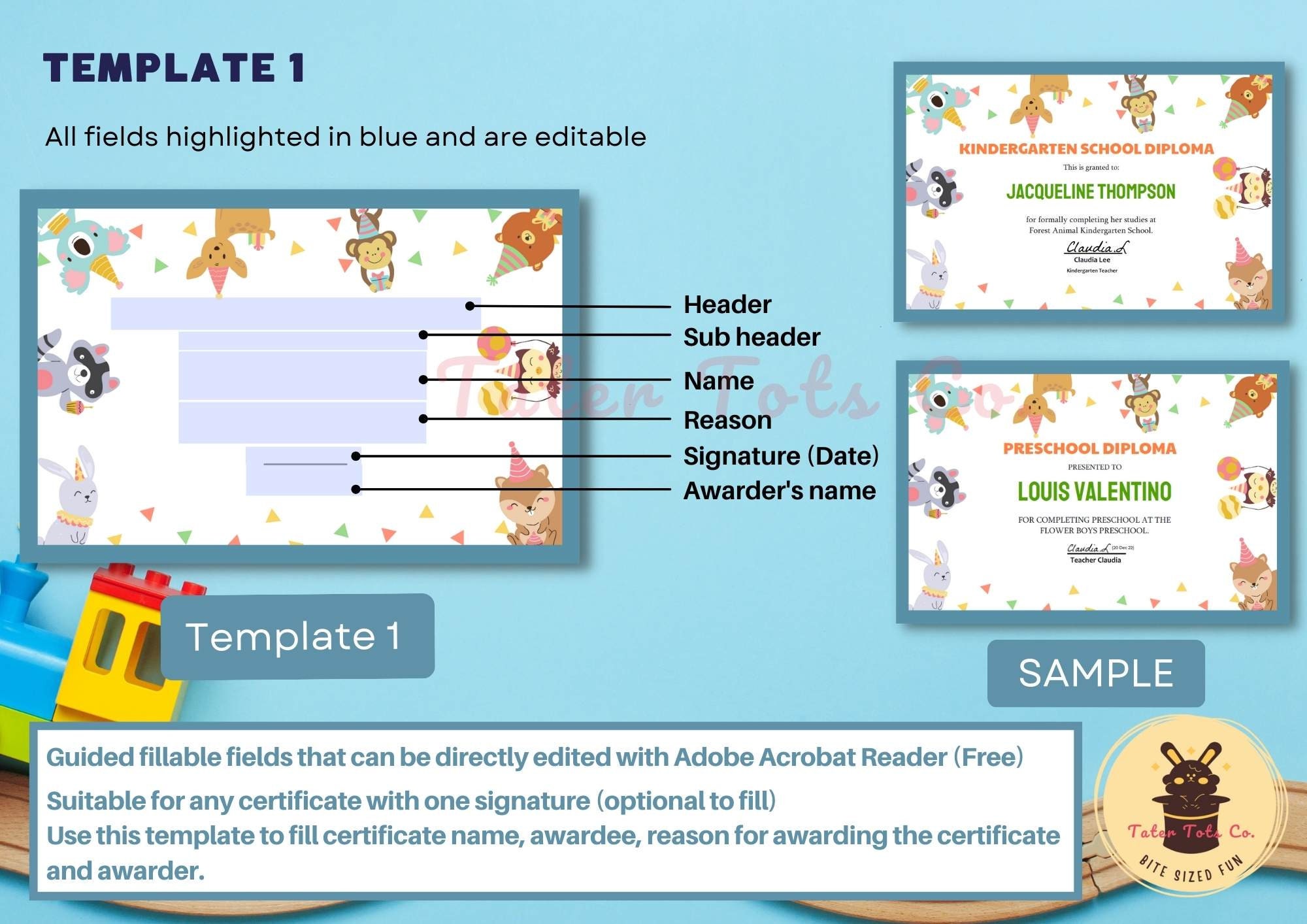 Preschool Graduation Diploma Template and Forest Animals Birthday Party ...