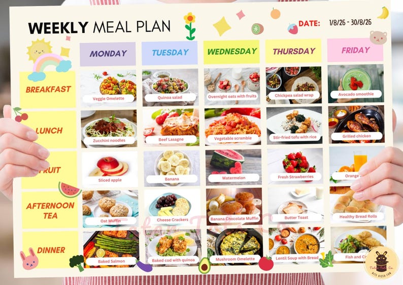 Daycare Weekly Meal Plan With Food Picture: Canva Template for ...