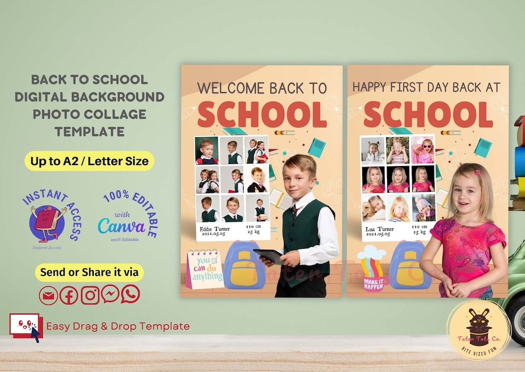 Back to School Digital Background Backdrop Photo Collage Template ...