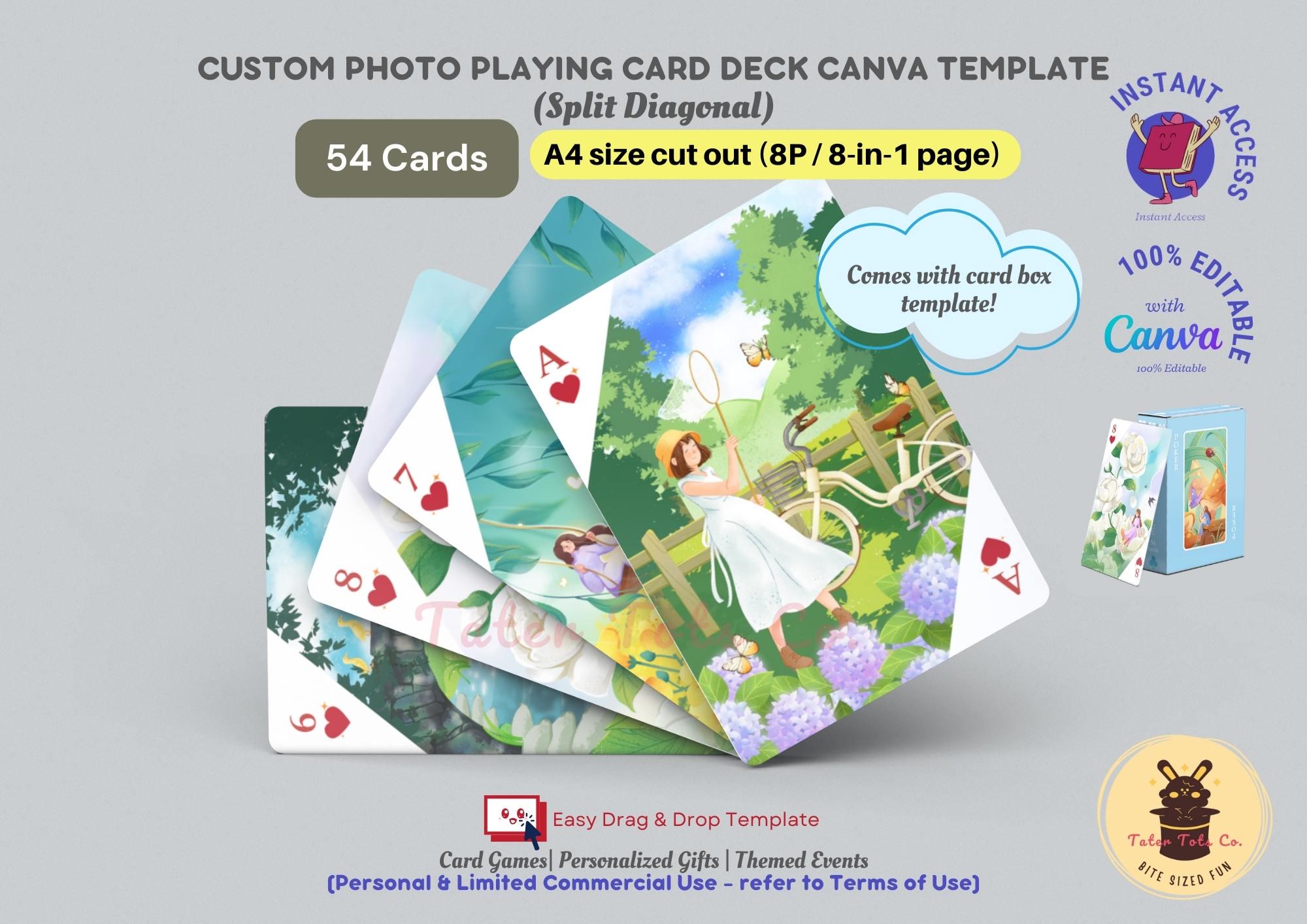 Custom Photo Playing Standard Deck Cards With Box Template and Easy ...