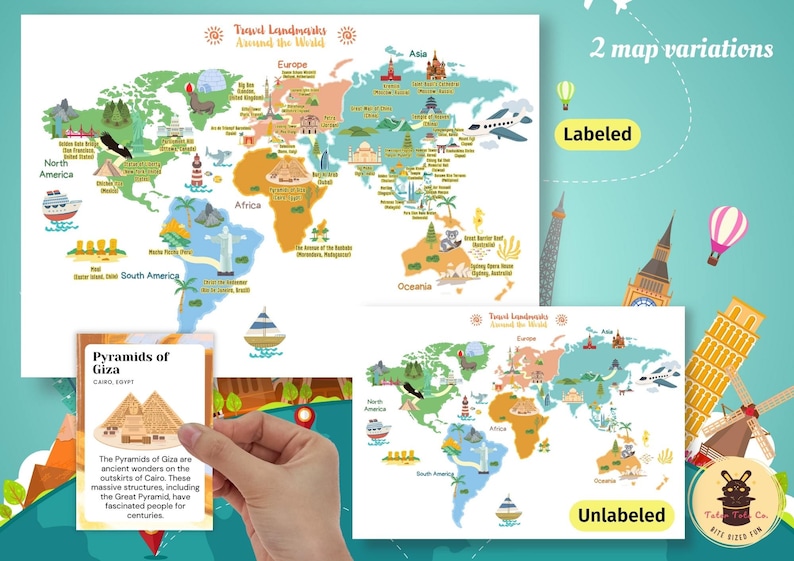 Travel Landmarks on the World Map Famous Places and Global Destinations ...