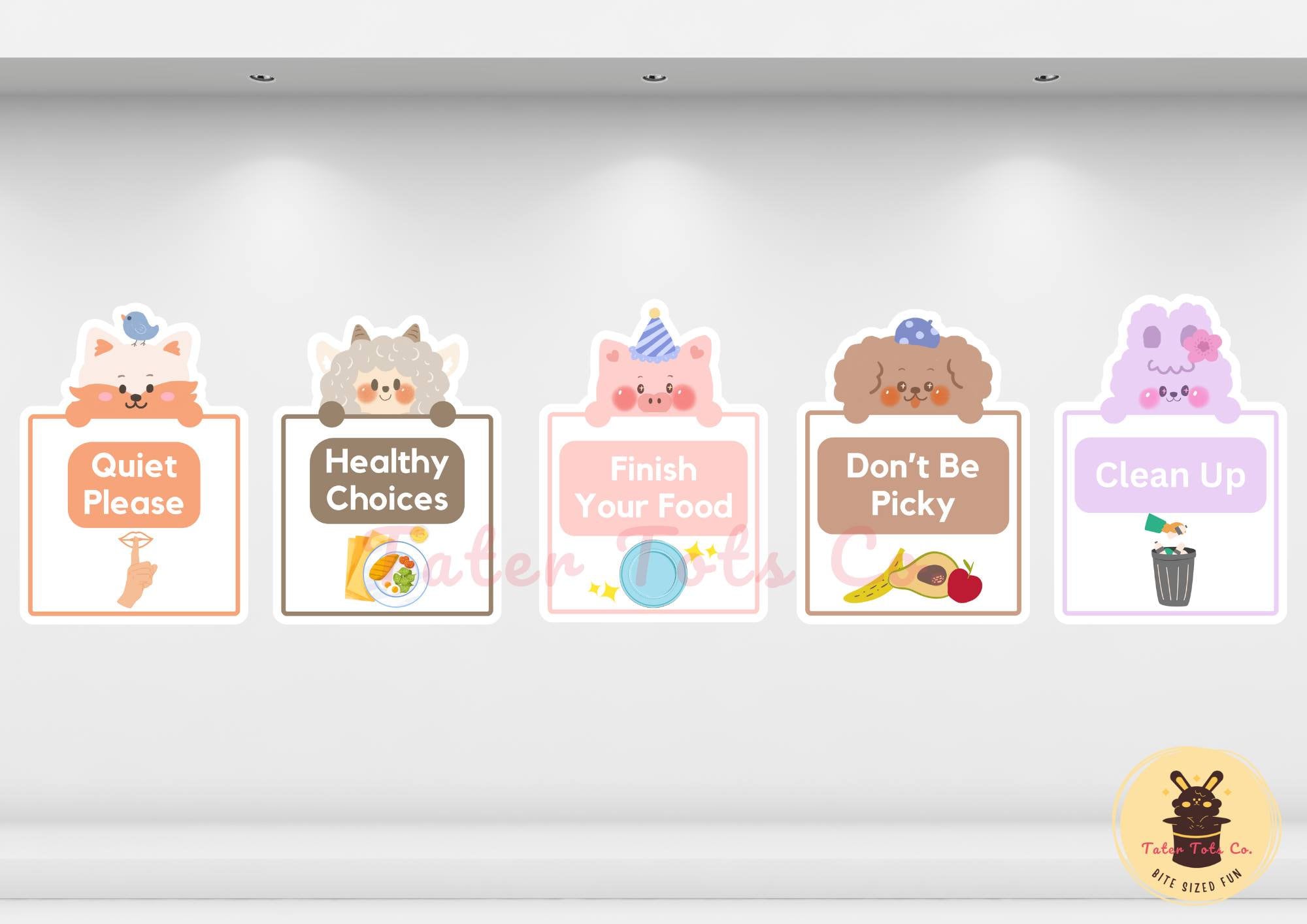 Cute Animal Faces Preschool Rules for Eating Area/canteen Editable ...