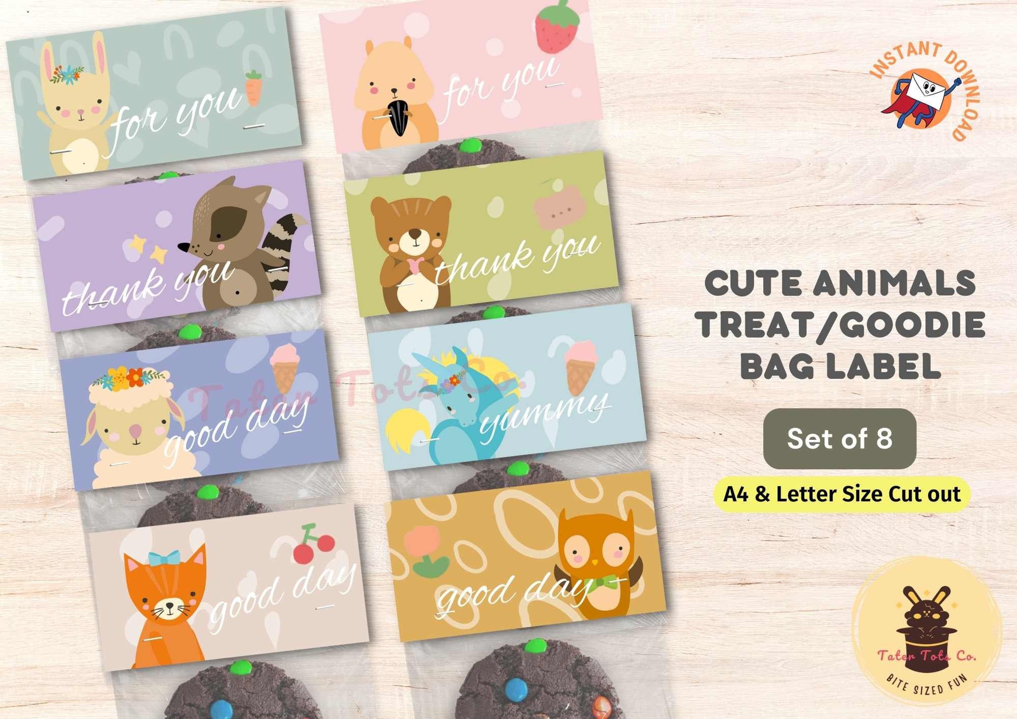 Cute Animal Goodie Bag Topper Label for Small Baked Goods Party Gift ...