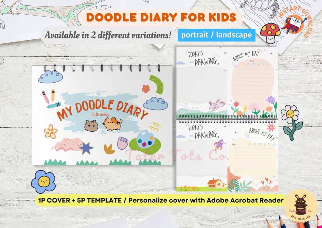 Personalized Kids Doodle Diary: Creative Writing, Mindfulness (instant ...