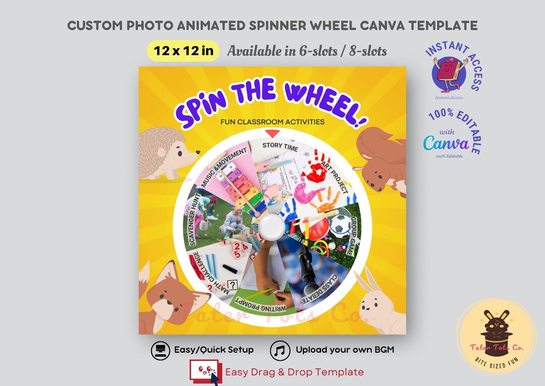 Custom Photo Digital Animated Spinner Wheel - 6 and 8 Slots Drag and ...