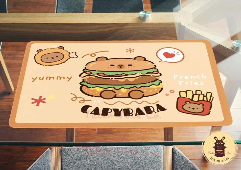 Cute Capybara Burger and Fast Food Placemat Dining Table Mat Hand Drawn ...