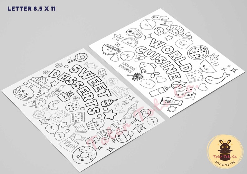 Large Coloring Sheets Bundle Cute Food Doodle Patterns Kids Activity ...