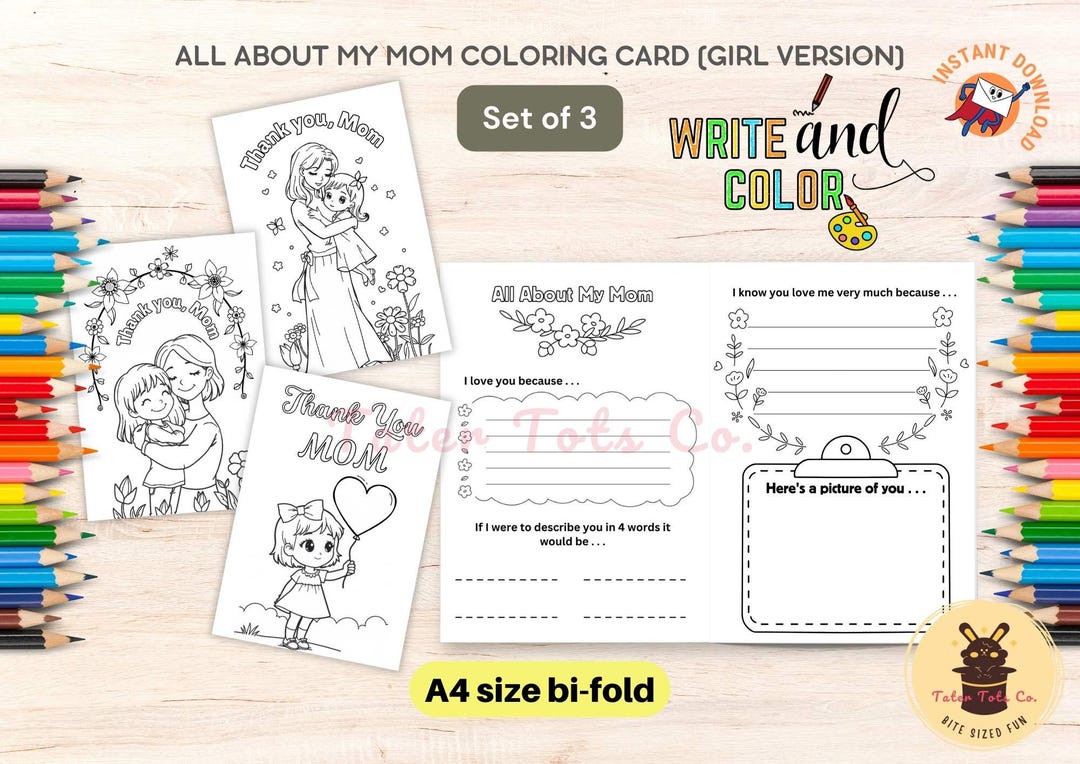 Printable Mother's Day Card Set - Colorable Covers & "all About My Mom ...