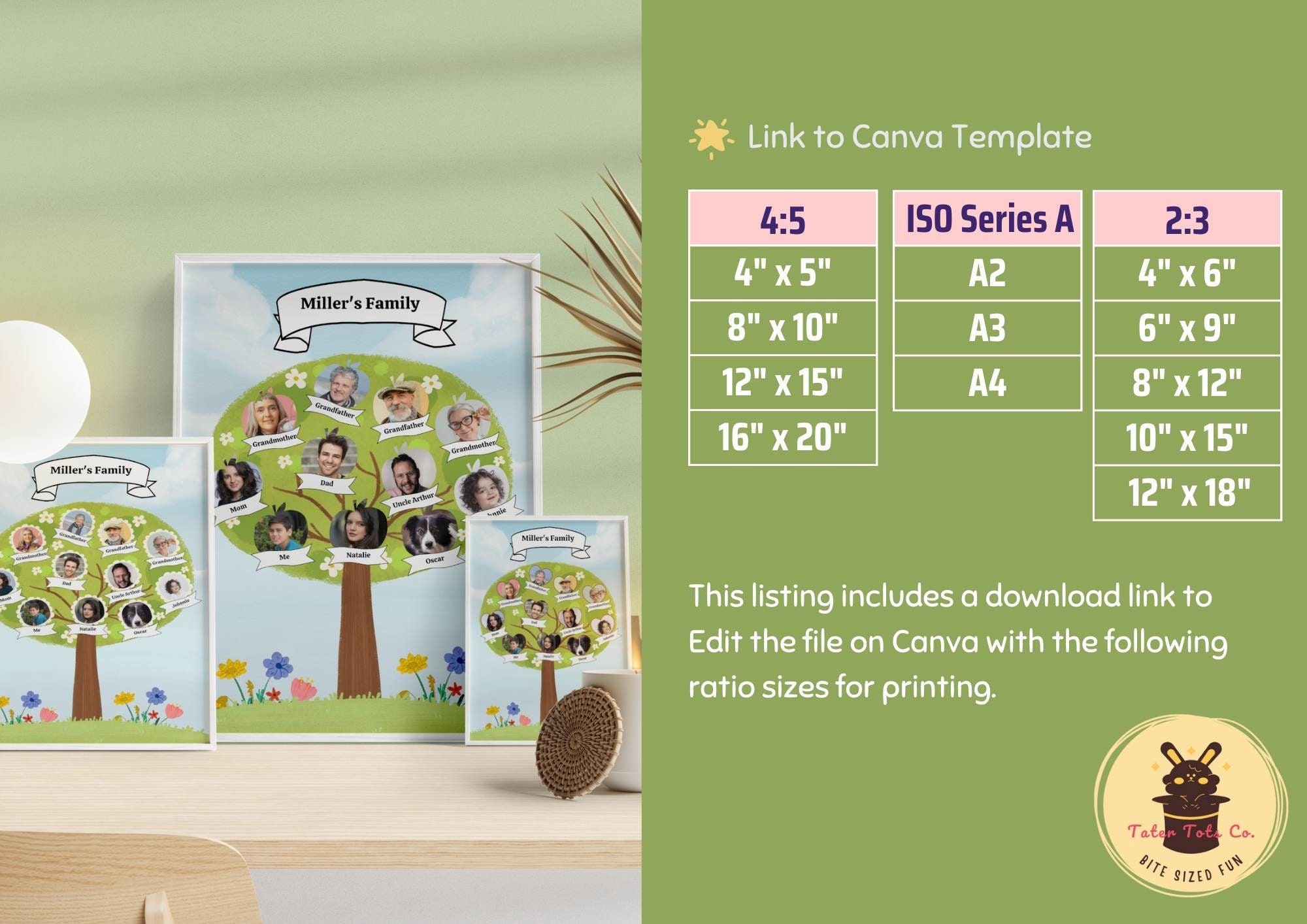 Family Tree Canva Template With Apple Flower and Heart Frame - Etsy