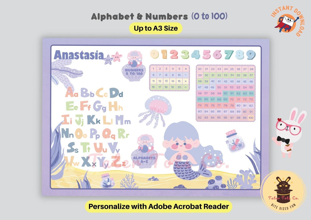 Personalized Cute Purple Blue Little Mermaid Under the Sea Alphabet and ...