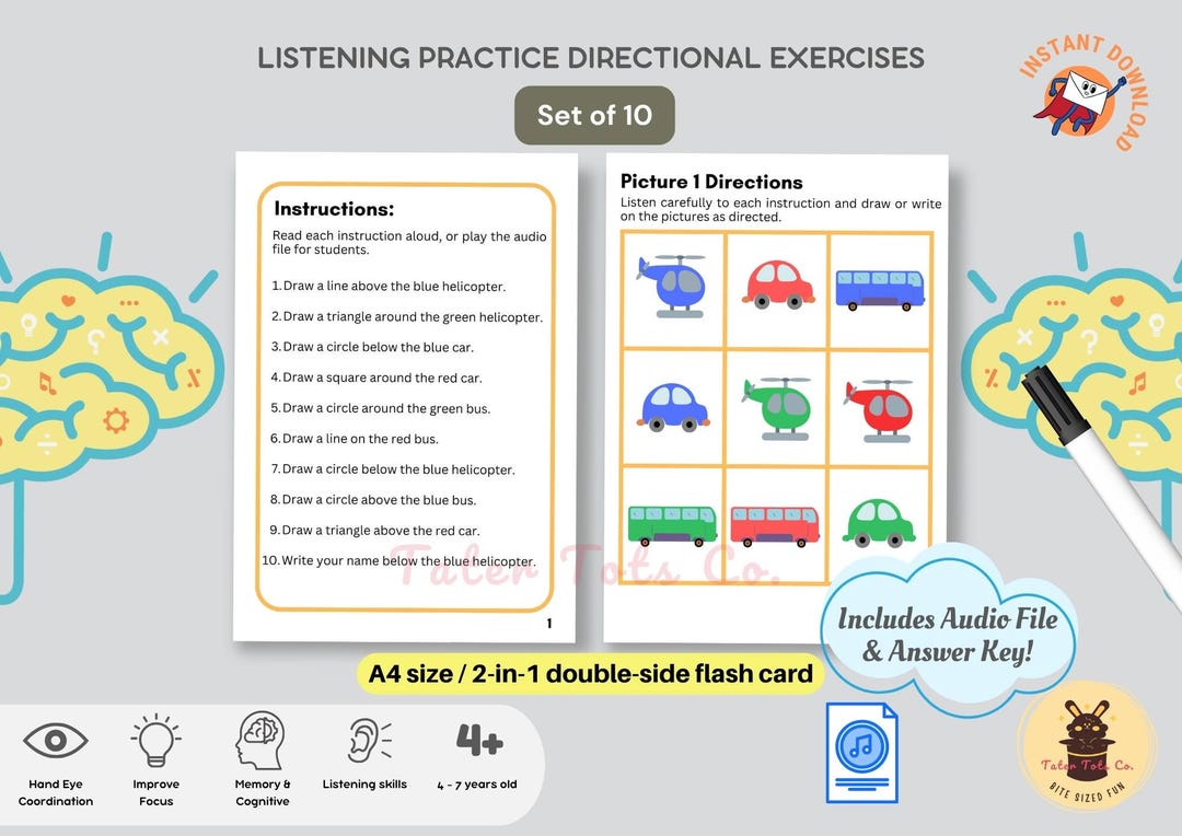 Listening Practice – Instant Download PDF – Fun Following Directions ...