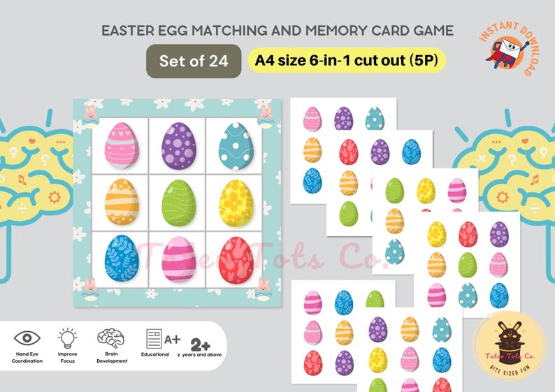 Easter Egg Matching and Memory Card Game - Brain and Attention Training ...