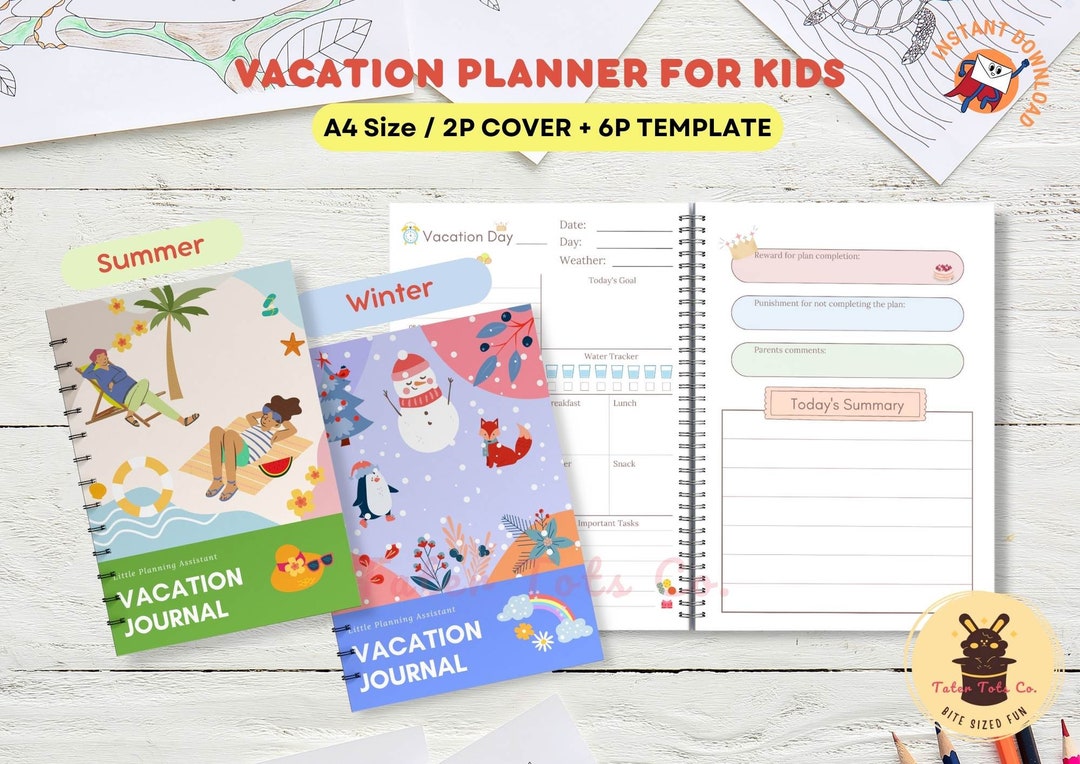 Printable Vacation Journal for Kids - Summer/winter Covers, Activities ...