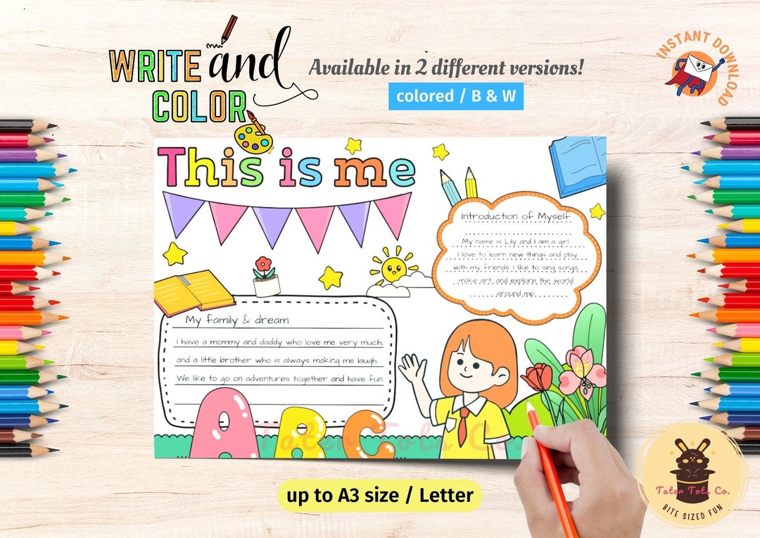 All About Me Girl Color Poster Template - Who Am I? Kids Self ...