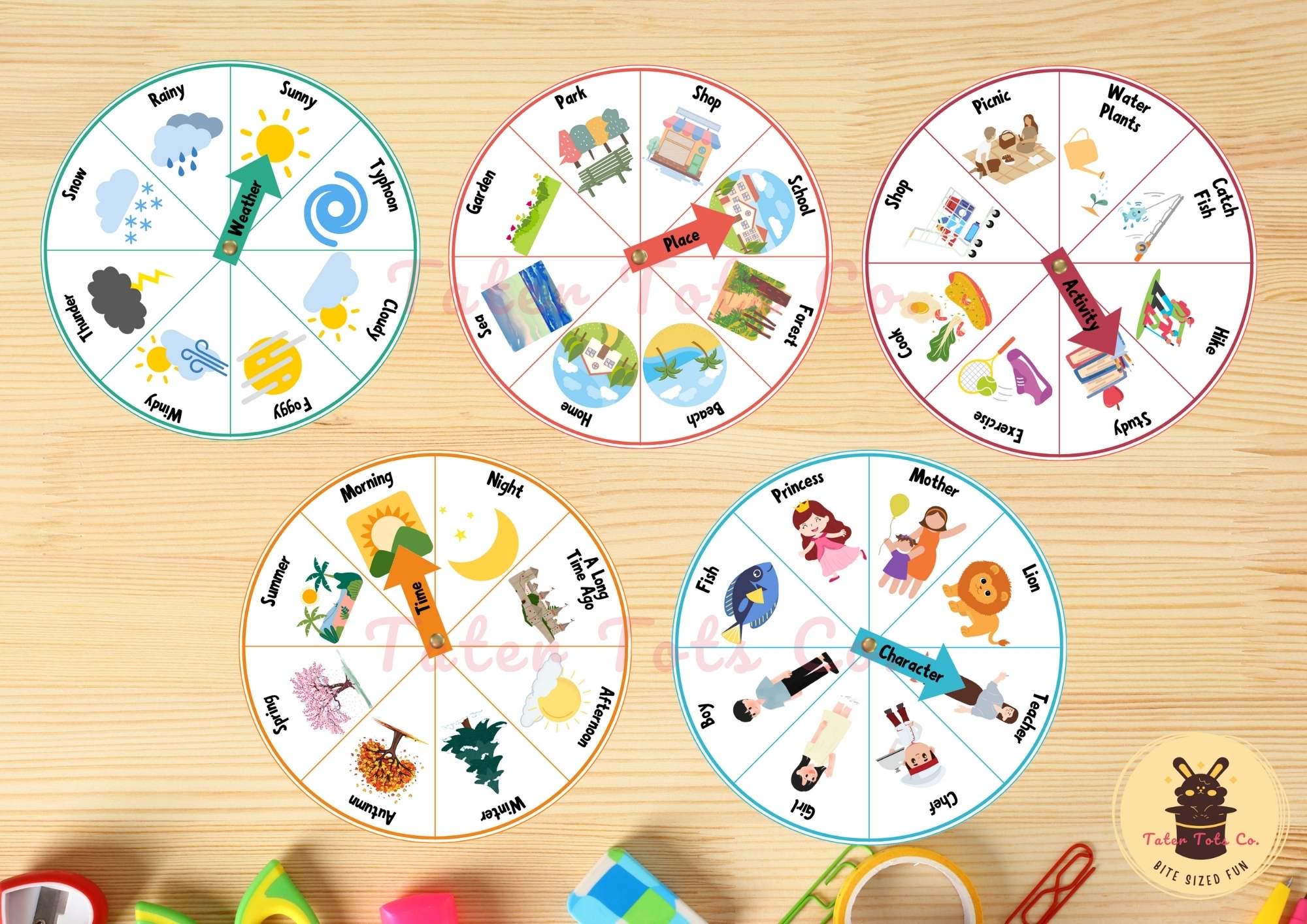Printable Storytelling Set With 5 Spinners and Story Sequencing ...