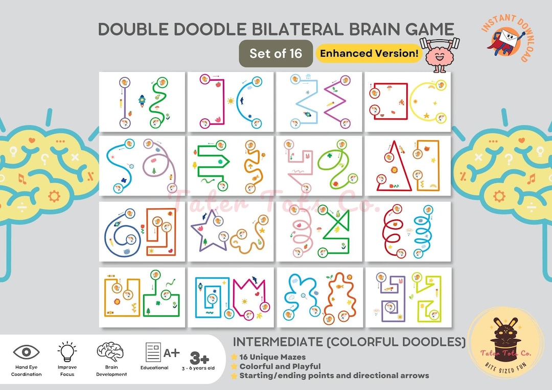 Double Doodle Bilateral Finger Mazes, Colorful and Cute Theme ...