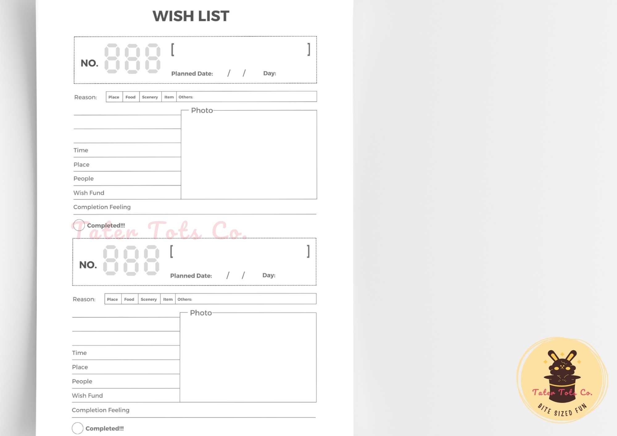 Printable Wish List Checklist Things to Do Planner Record Book - Etsy