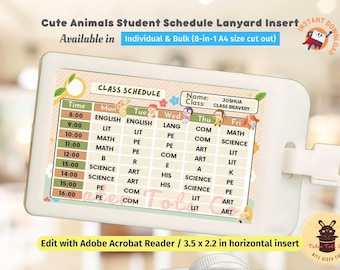 Printable Cute Animals Class Schedule: Weekly School Timetable Lanyard ...