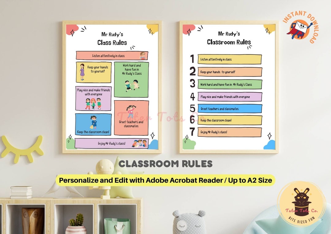 Classroom Rules, Personalized Editable Title and Rules Template ...