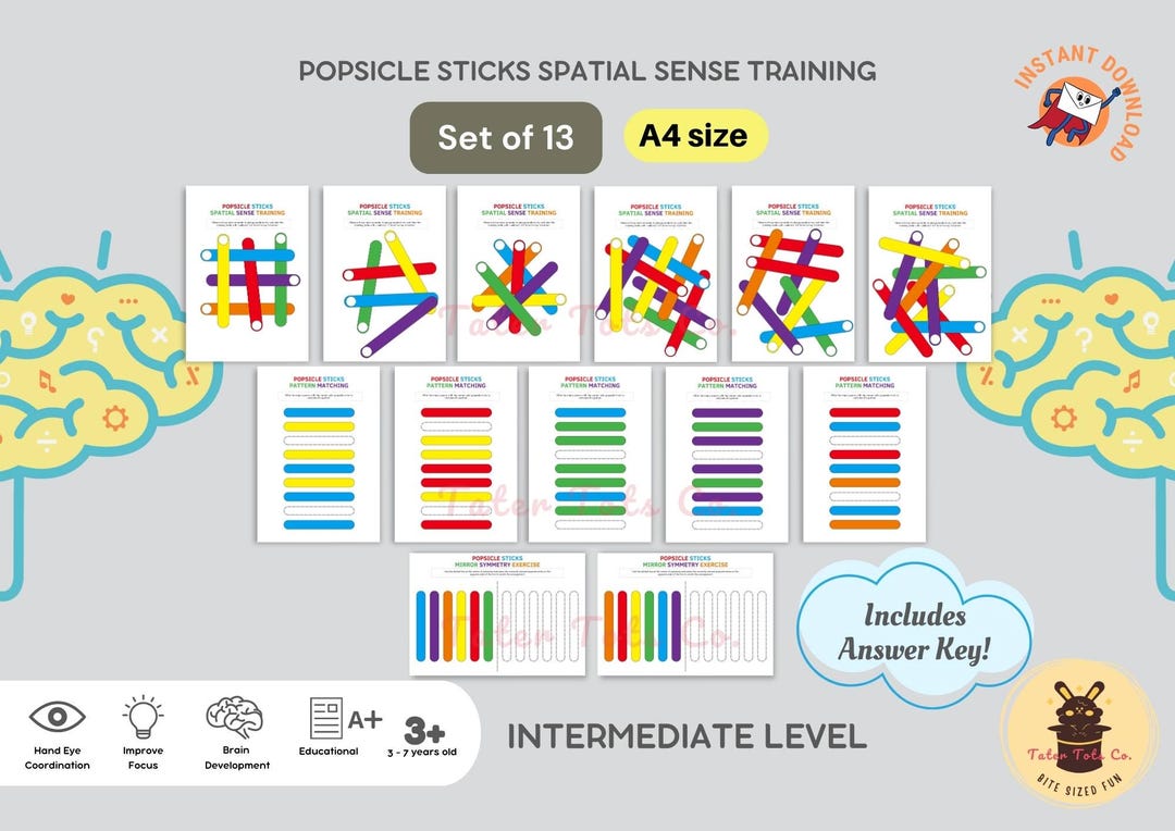 Popsicle Sticks Spatial Sense Training Intermediate Level Activity ...
