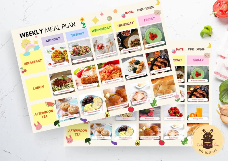 Daycare Weekly Meal Plan With Food Picture: Canva Template for ...