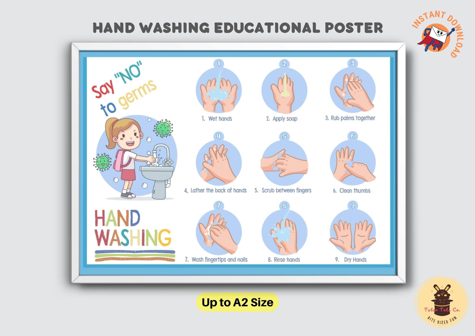 Hand Washing Poster Kids Bathroom Educational Poster, Toddler Learning ...