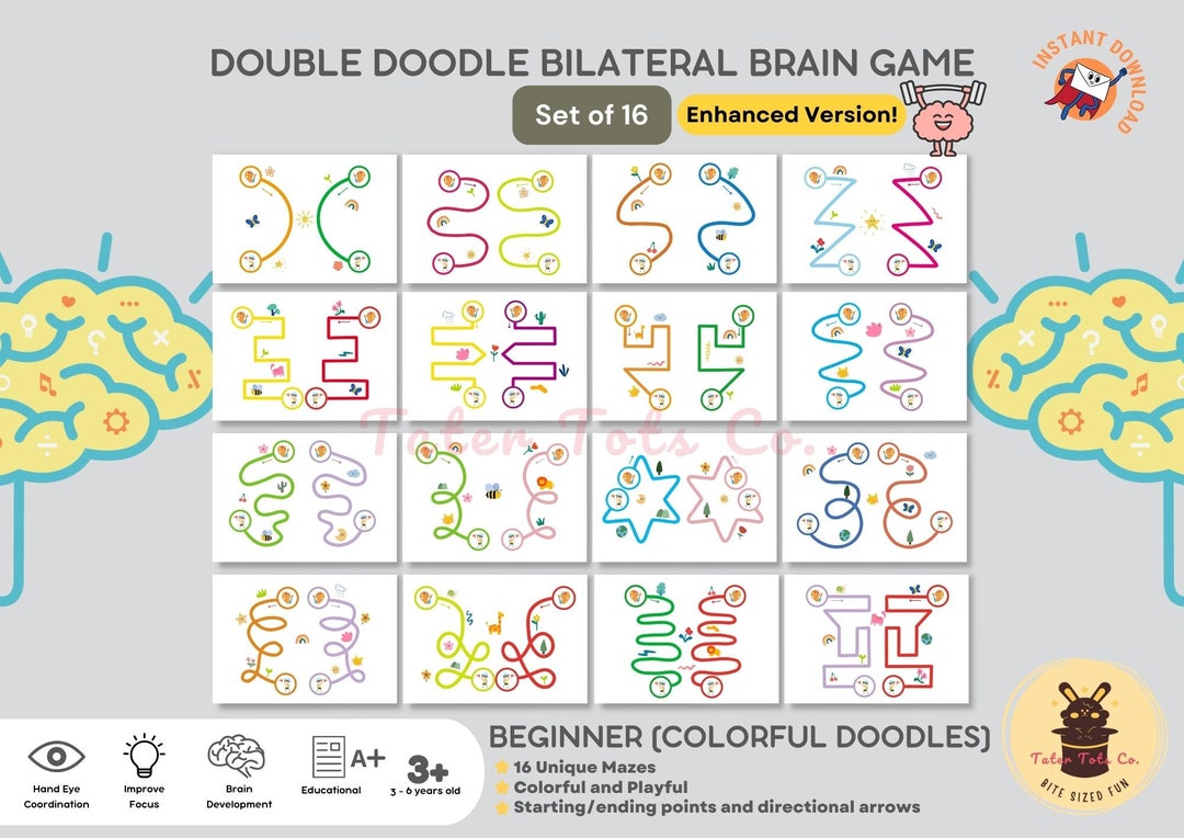 Double Doodle Bilateral Finger Mazes, Colorful and Cute Theme Beginner ...