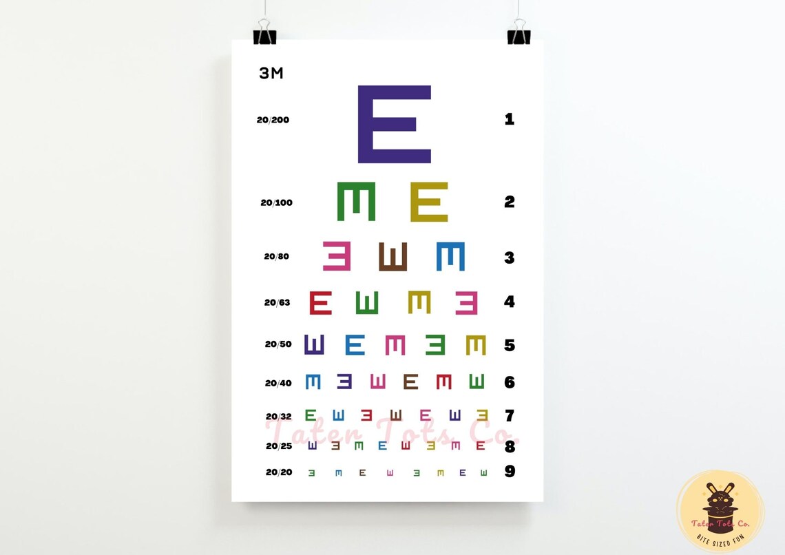 Simple Rainbow Tumbling Letter E Eye Test Chart Ophthalmology Snellen ...