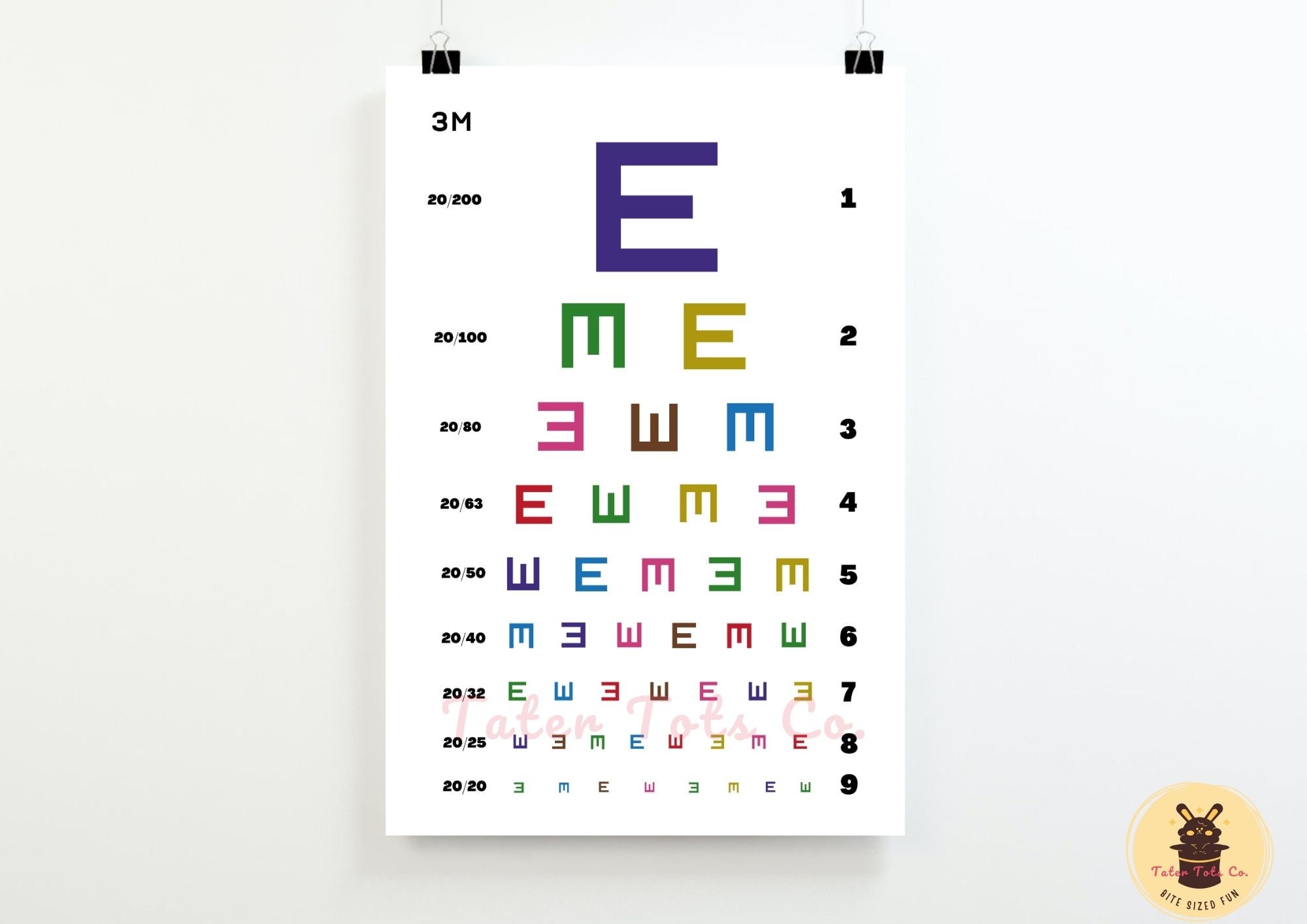 Simple Rainbow Tumbling Letter E Eye Test Chart Ophthalmology Snellen ...