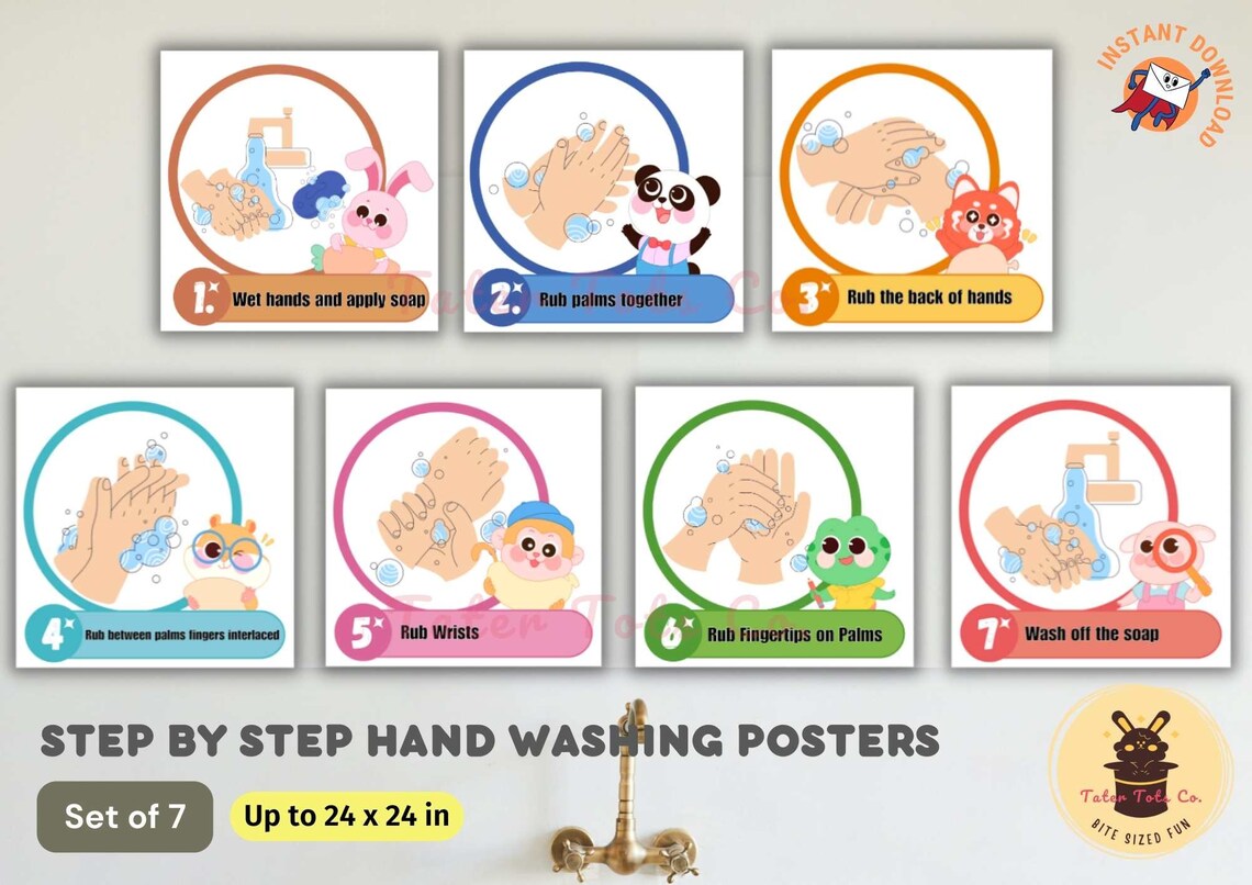 7 Step Wash Hands Sign for Preschool Toilet Training and Instructions ...