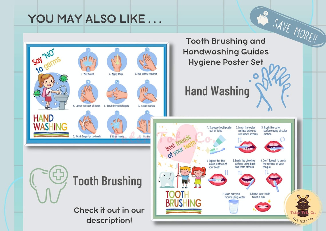 Step-by-step Kids Hygiene Posters for Tooth Brushing and Hand - Etsy