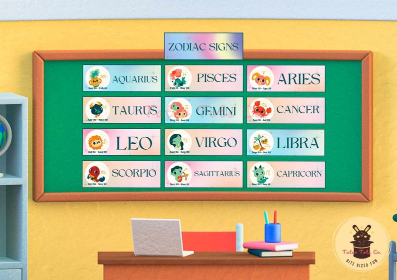 Astrology Classroom Bulletin Board: Zodiac Star Signs With Cute Animal ...