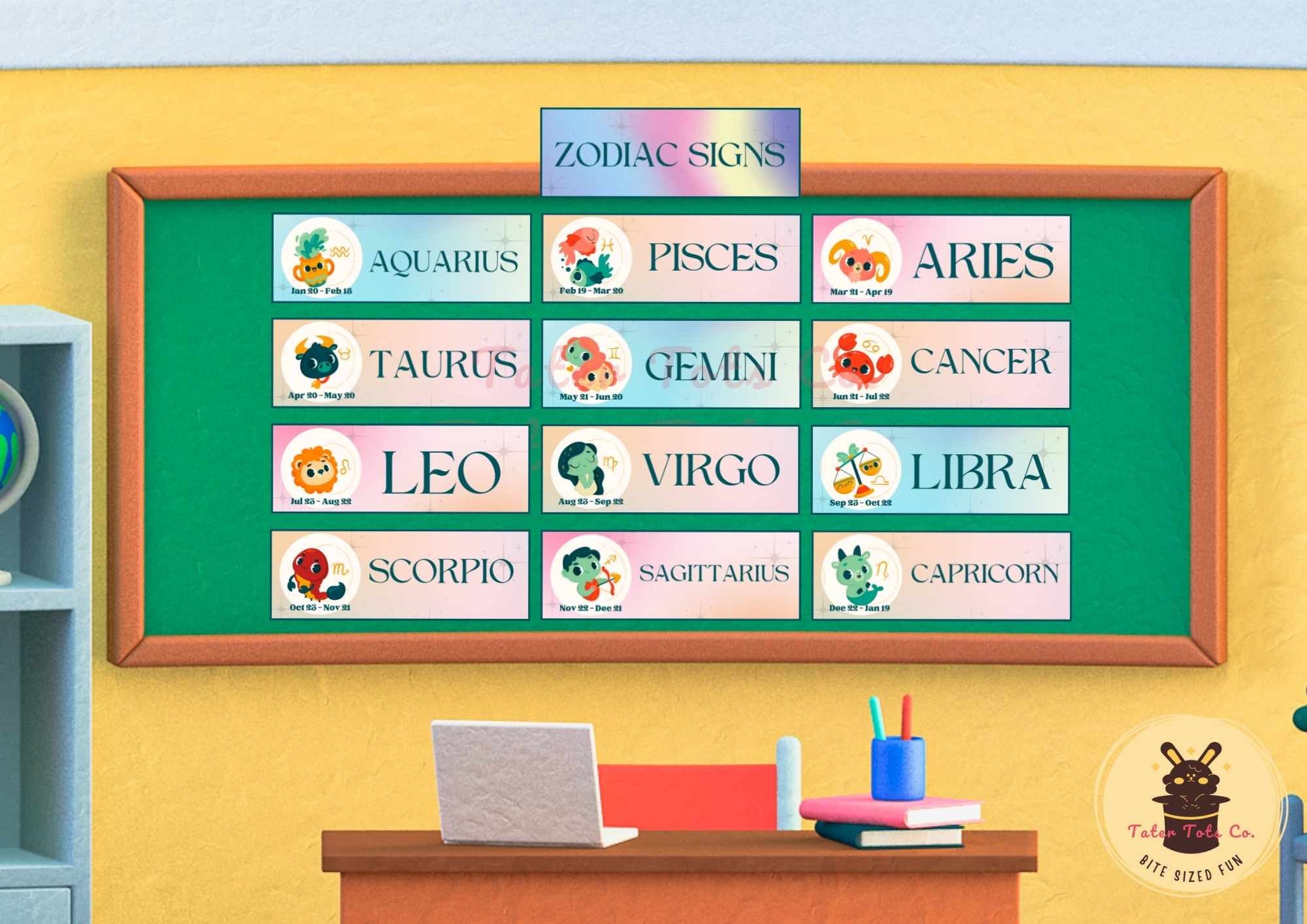 Astrology Classroom Bulletin Board: Zodiac Star Signs With Cute Animal ...