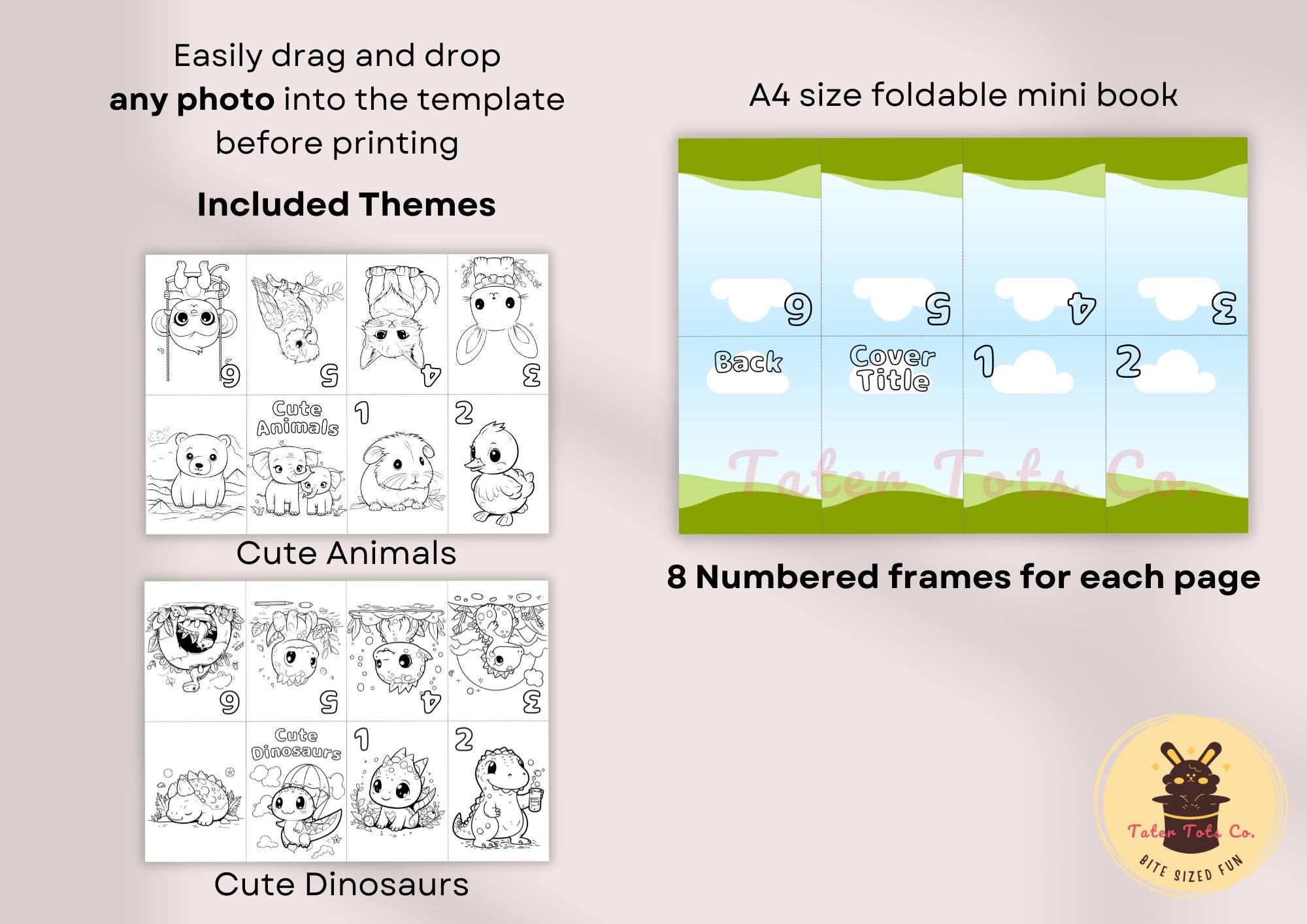 Custom DIY Mini Coloring Book Canva Template - Cute Animals & Dinosaurs ...