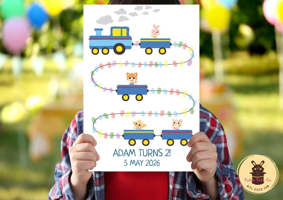 Personalized Cute Animal Choo Choo Train Finger Print Train Track for ...